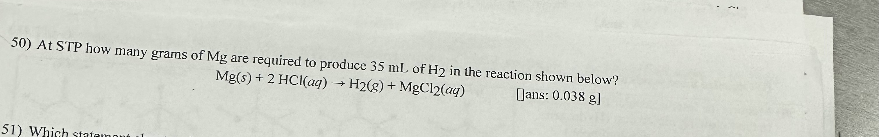 Solved 50) At STP how many grams of \\( \\mathrm{Mg} \\) are | Chegg.com