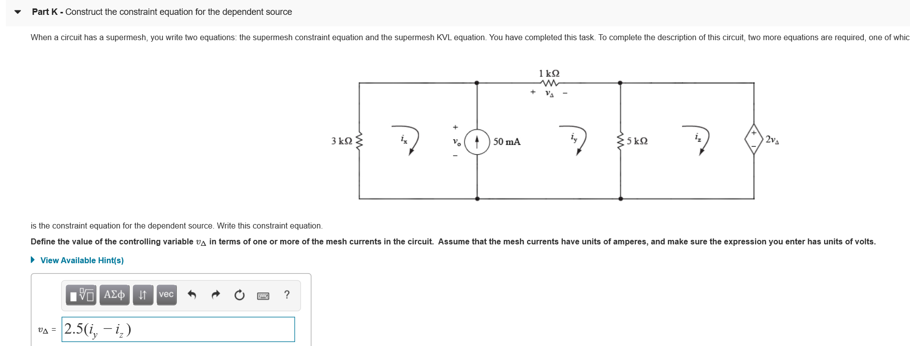 Solved Part K - Construct the constraint equation for the | Chegg.com