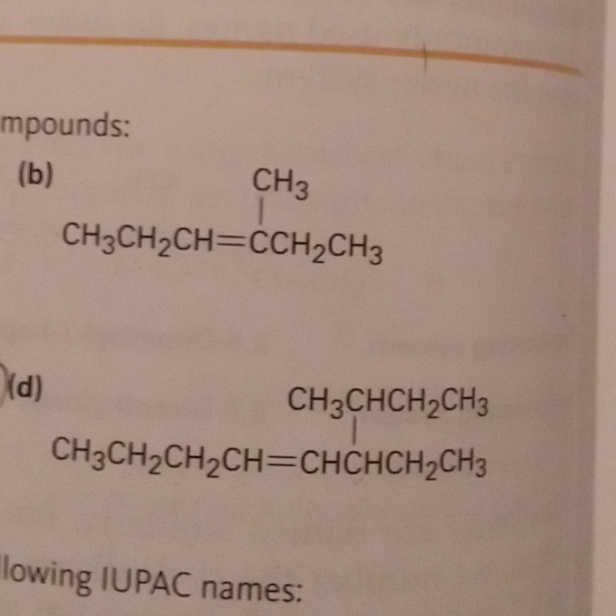 Solved mpounds: (b) CH3 CH3CH2CH=CCH2CH3 d) CH3CHCH2CH3 | Chegg.com