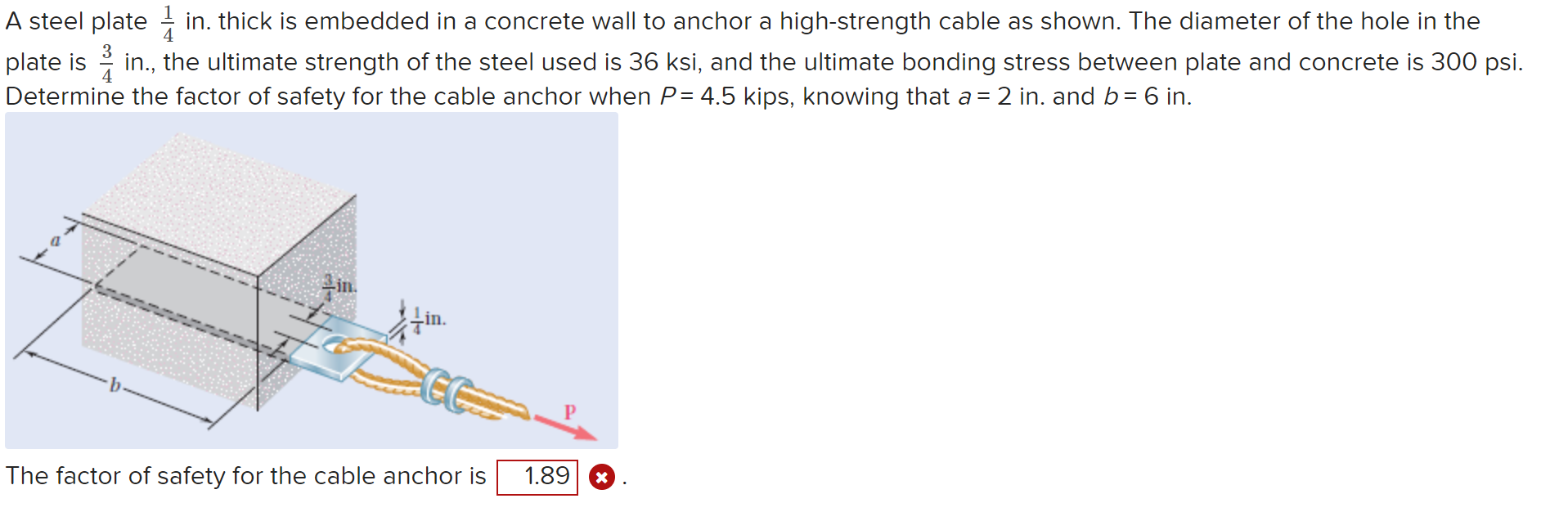Solved A steel plate 41 in. thick is embedded in a concrete | Chegg.com