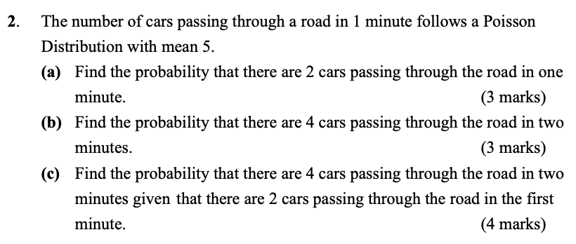 Solved 2. The number of cars passing through a road in 1 | Chegg.com
