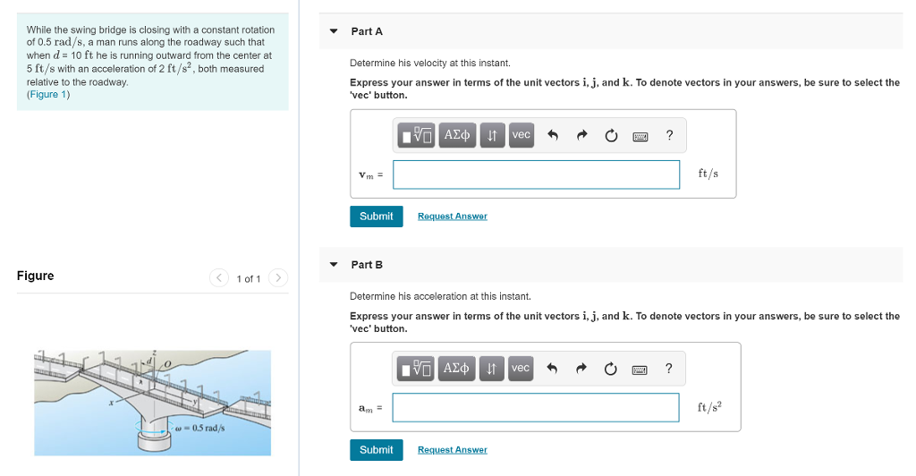 Solved While the swing bridge is closing with a constant | Chegg.com