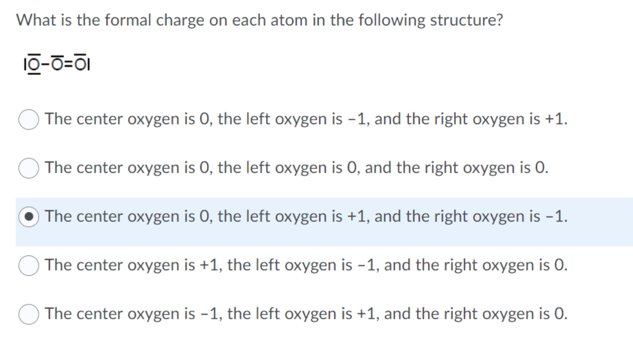 Solved What is the formal charge on each atom in the | Chegg.com