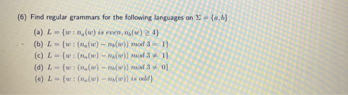 Solved (6) Find regular grammars for the following languages | Chegg.com