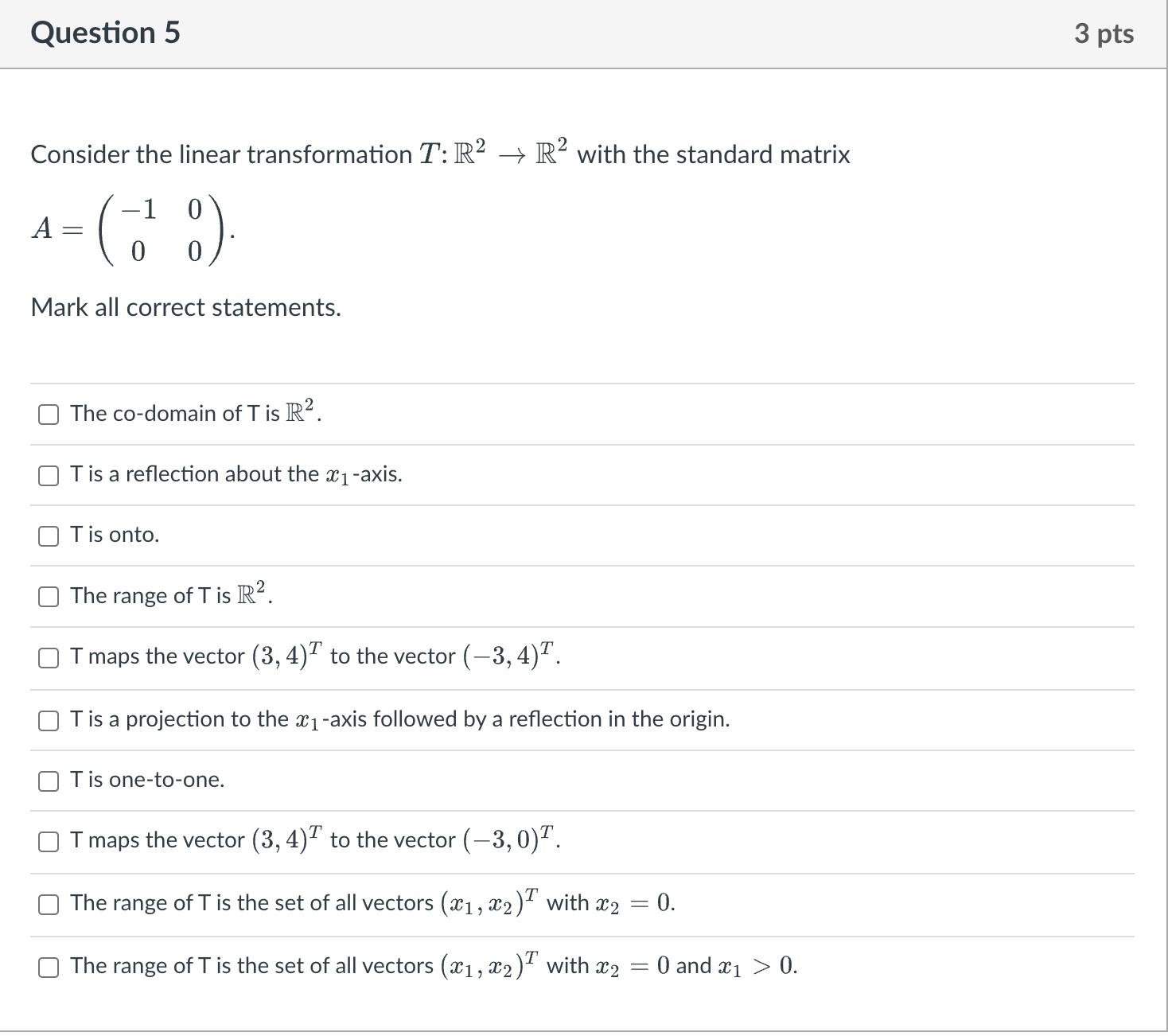 Solved Question 5Consider the linear transformation T:R2→R2 | Chegg.com