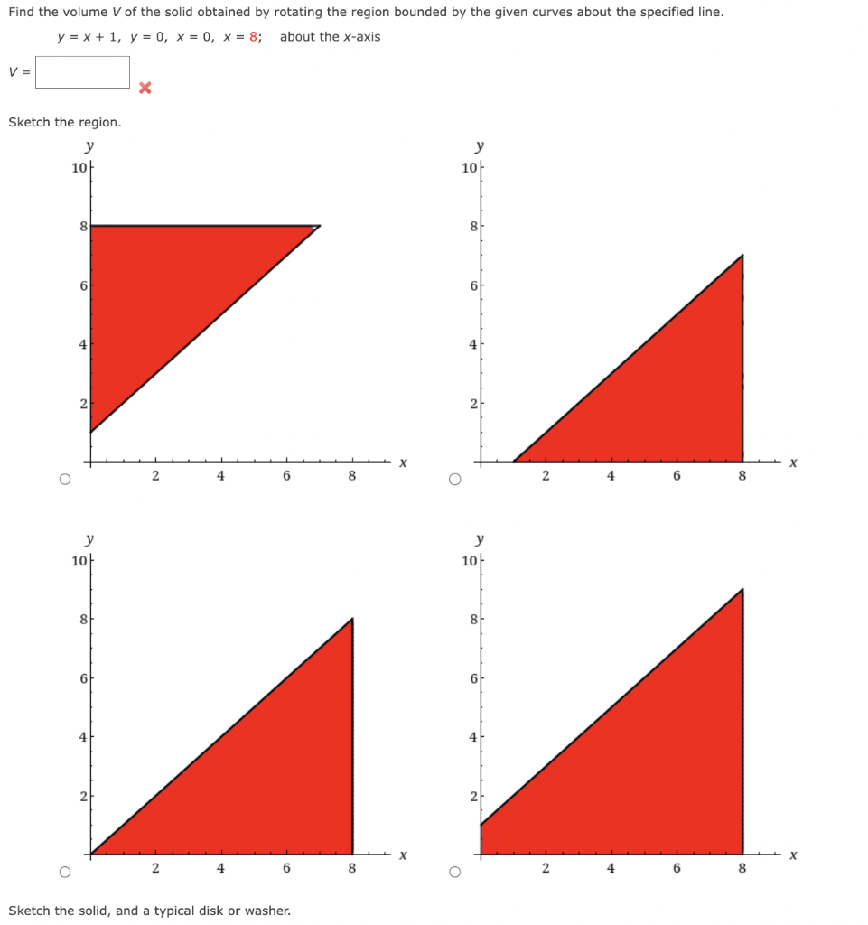 Solved Find the volume V of the solid obtained by rotating | Chegg.com