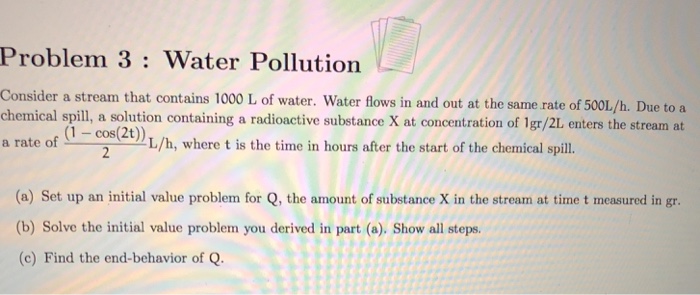 Solved Problem 3: Water Pollution Consider a stream that | Chegg.com