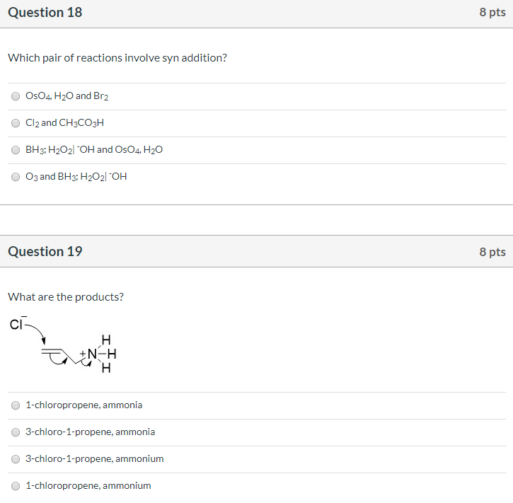 Solved Question 18 8 pts Which pair of reactions involve syn | Chegg.com