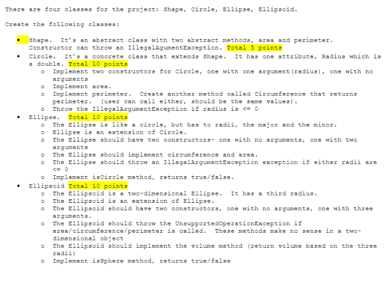 Solved There are four classes for the project: Shape, | Chegg.com
