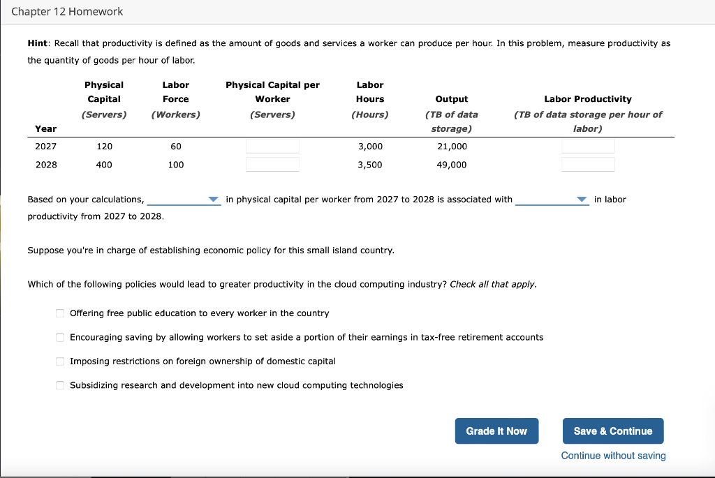 Solved Hint: Recall that productivity is defined as the | Chegg.com