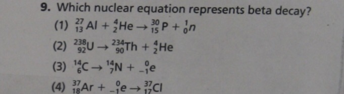 Solved 9. Which nuclear equation represents beta decay? 27 | Chegg.com