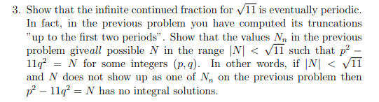 3. Show that the infinite continued fraction for 11 | Chegg.com