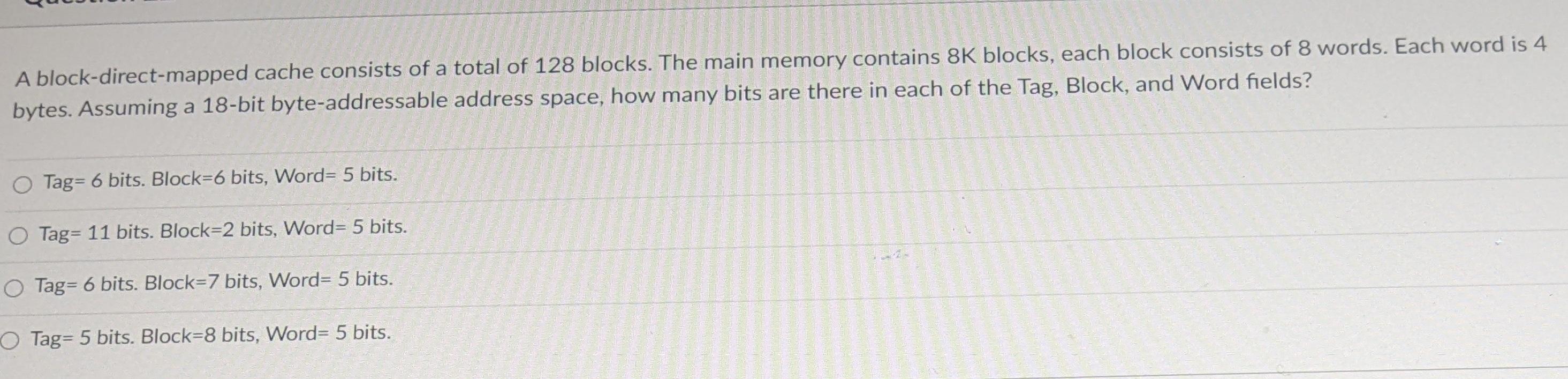 Solved A block-direct-mapped cache consists of a total of | Chegg.com