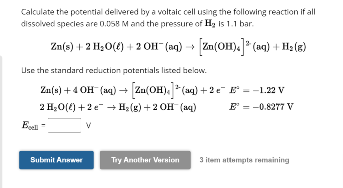 Calculate The Potential Delivered By A Voltaic Cell