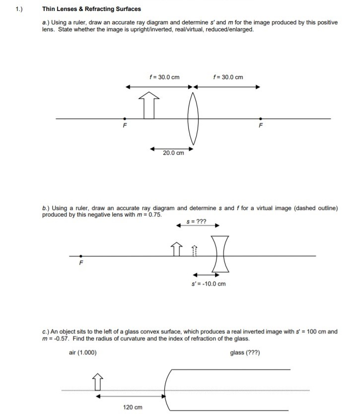 Solved Thin Lenses & Refracting Surfaces a.) Using a ruler, | Chegg.com