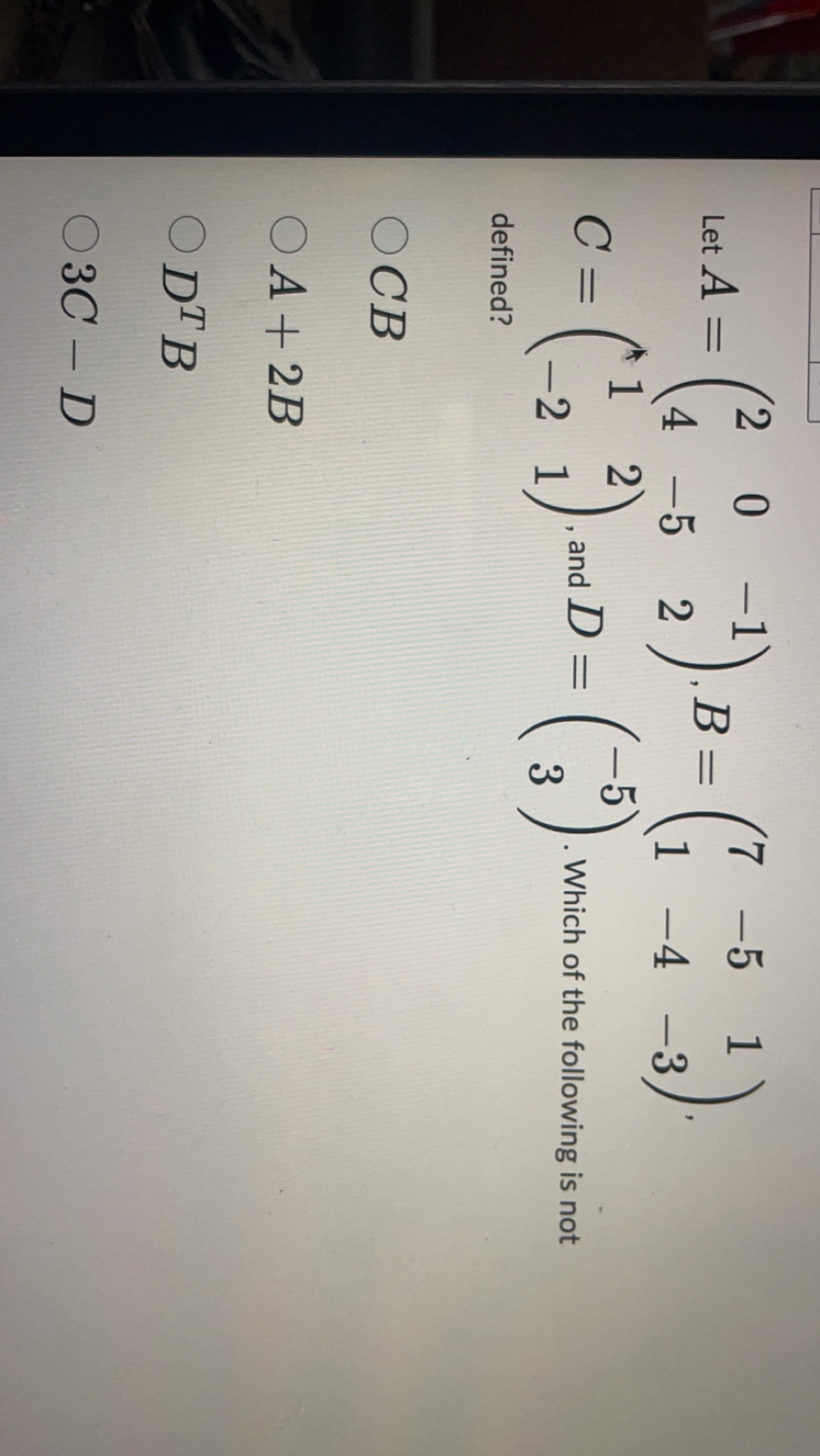 Solved Let A=(240−5−12),B=(71−5−41−3), C=(1−221), and | Chegg.com