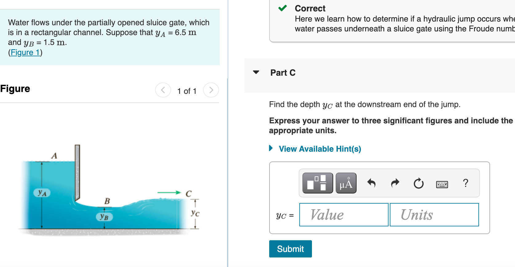 Solved Water flows under the partially opened sluice gate, | Chegg.com