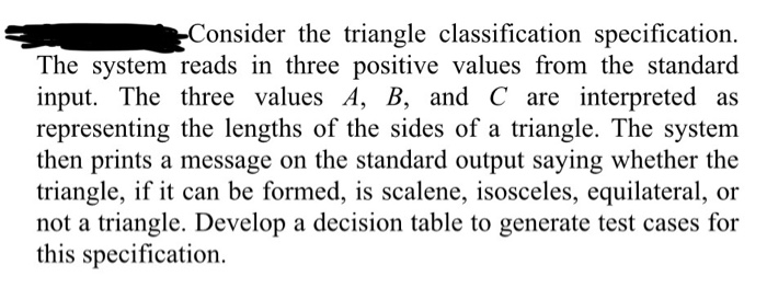 Solved Consider The Triangle Classification Specification 