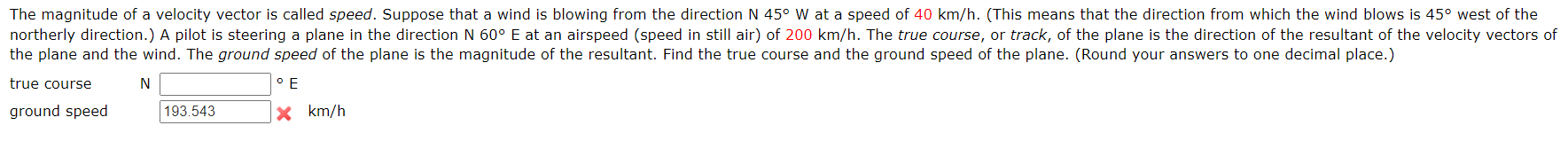 Solved true courseN°Eground speedX km/h | Chegg.com
