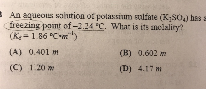 Solved An aqueous solution of potassium sulfate (K2SO4) hasa | Chegg.com