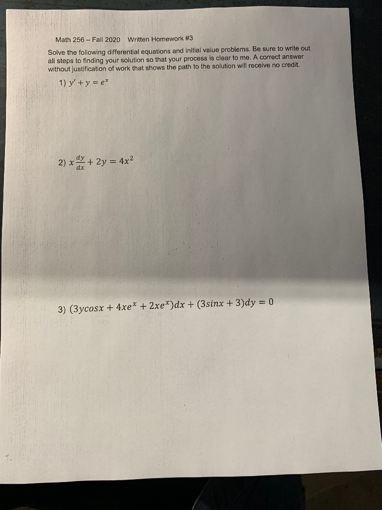 Solved Math 256 - Fall 2020 Written Homework #3 Solve the | Chegg.com