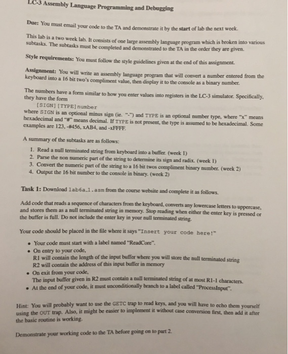 Solved LC-3 Assembly Language Programming and Debugging Due: | Chegg.com