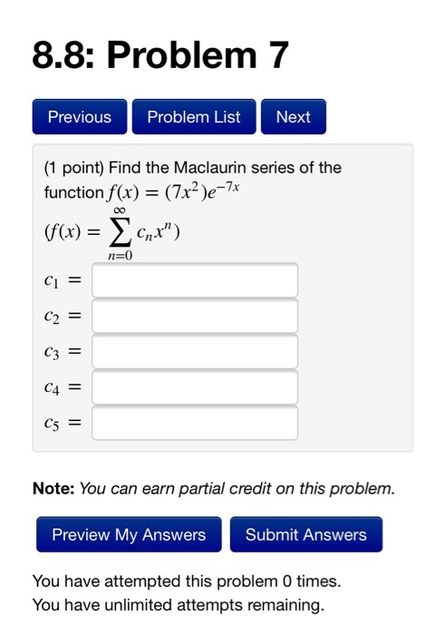 Solved 8.8: Problem 7 Previous Problem List Next (1 point) | Chegg.com