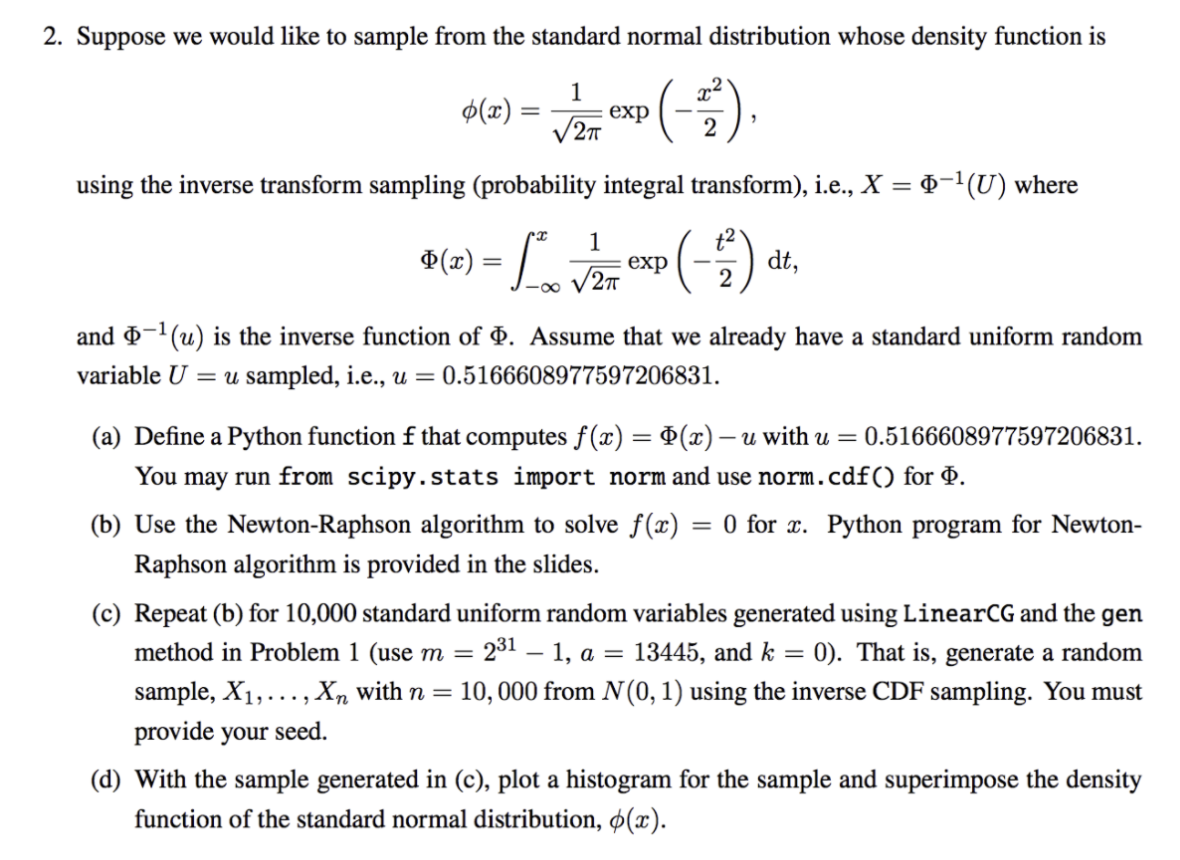 2. Suppose we would like to sample from the standard | Chegg.com