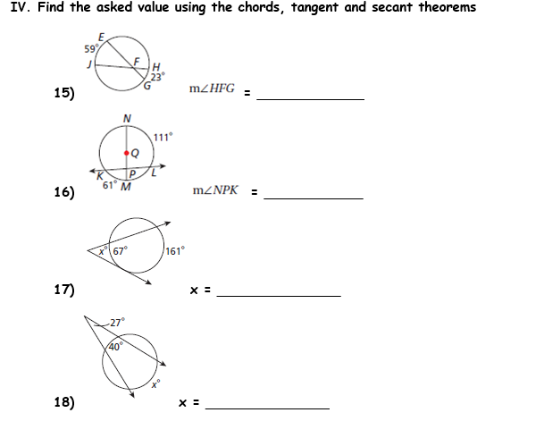 Solved IV. Find the asked value using the chords, tangent | Chegg.com