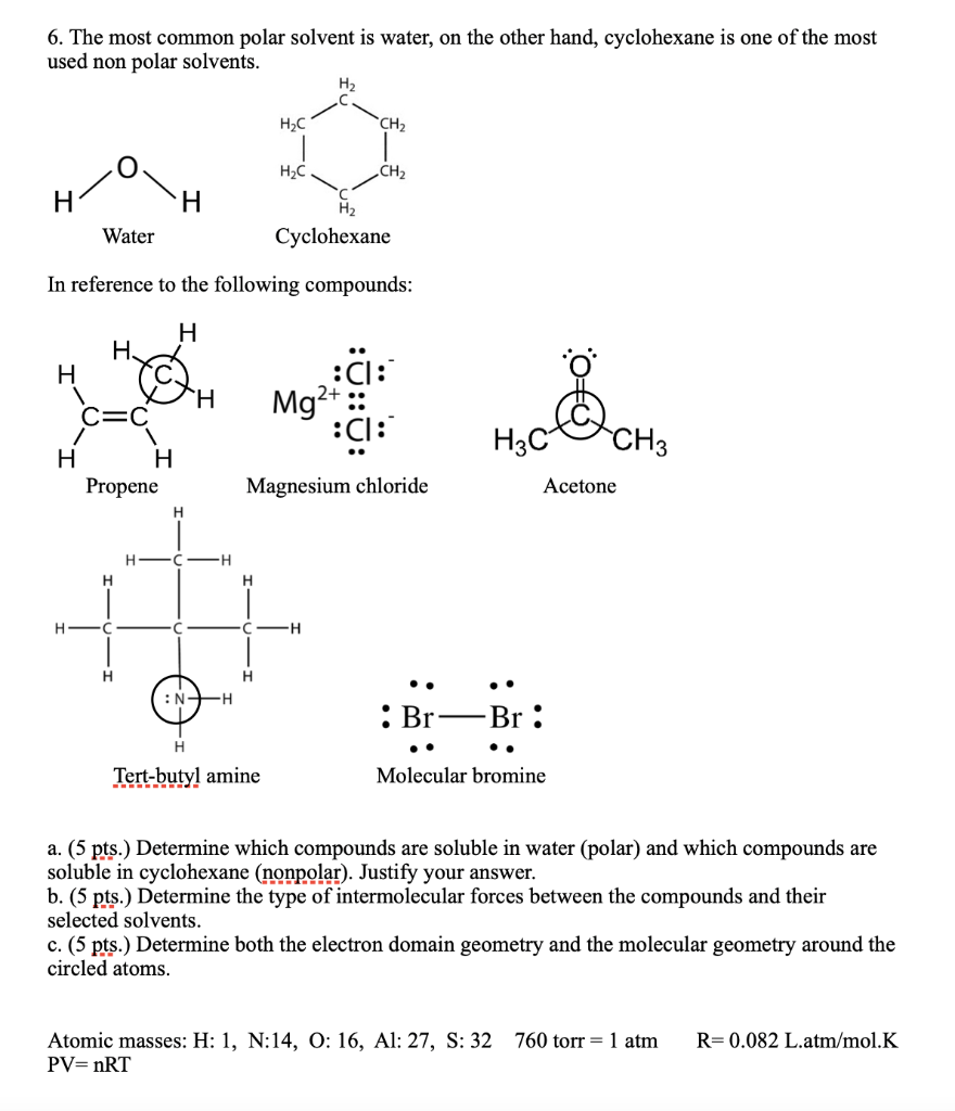 Solved 6. The most common polar solvent is water, on the | Chegg.com
