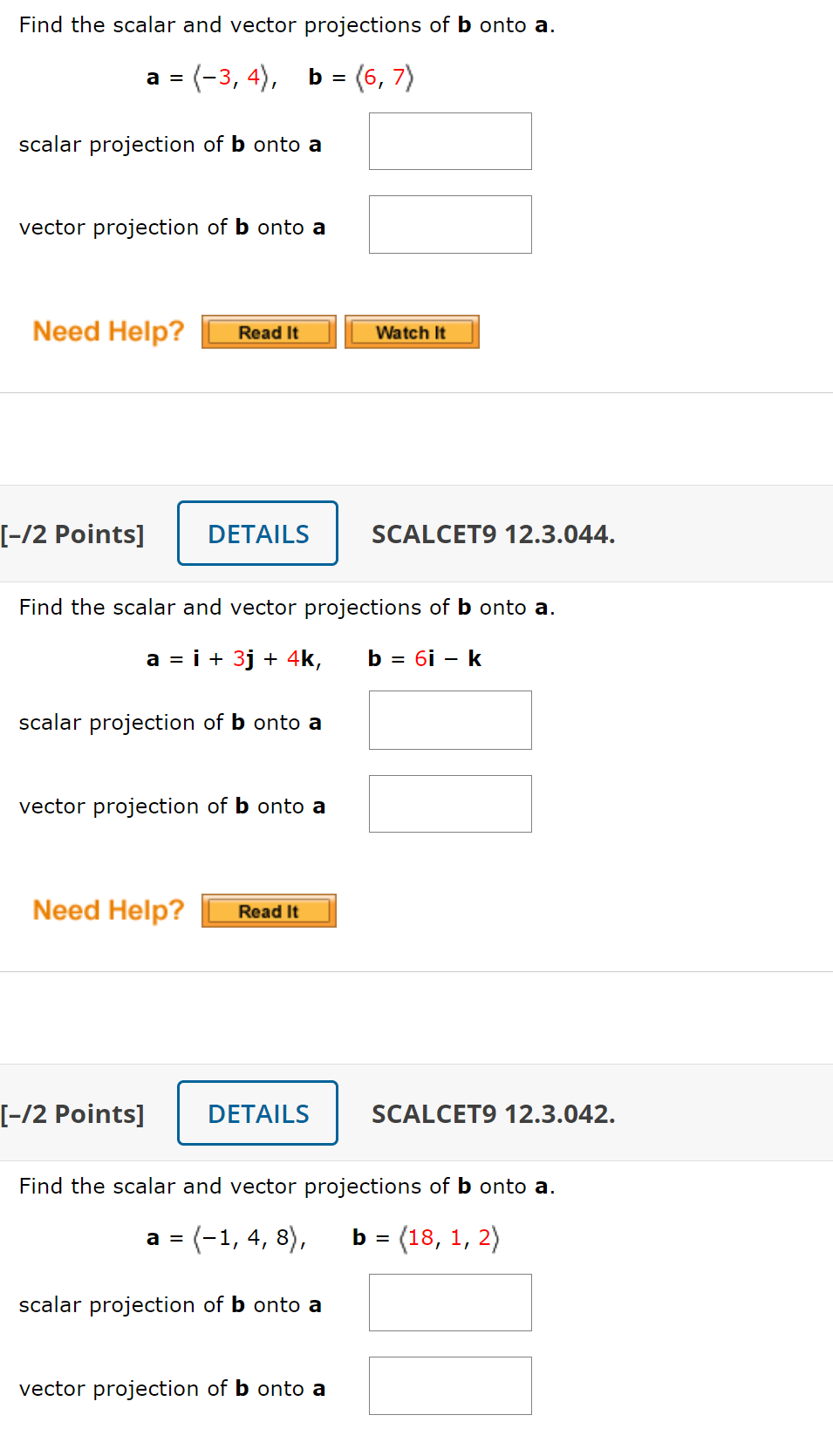 Solved Find the scalar and vector projections of b onto a. a | Chegg.com