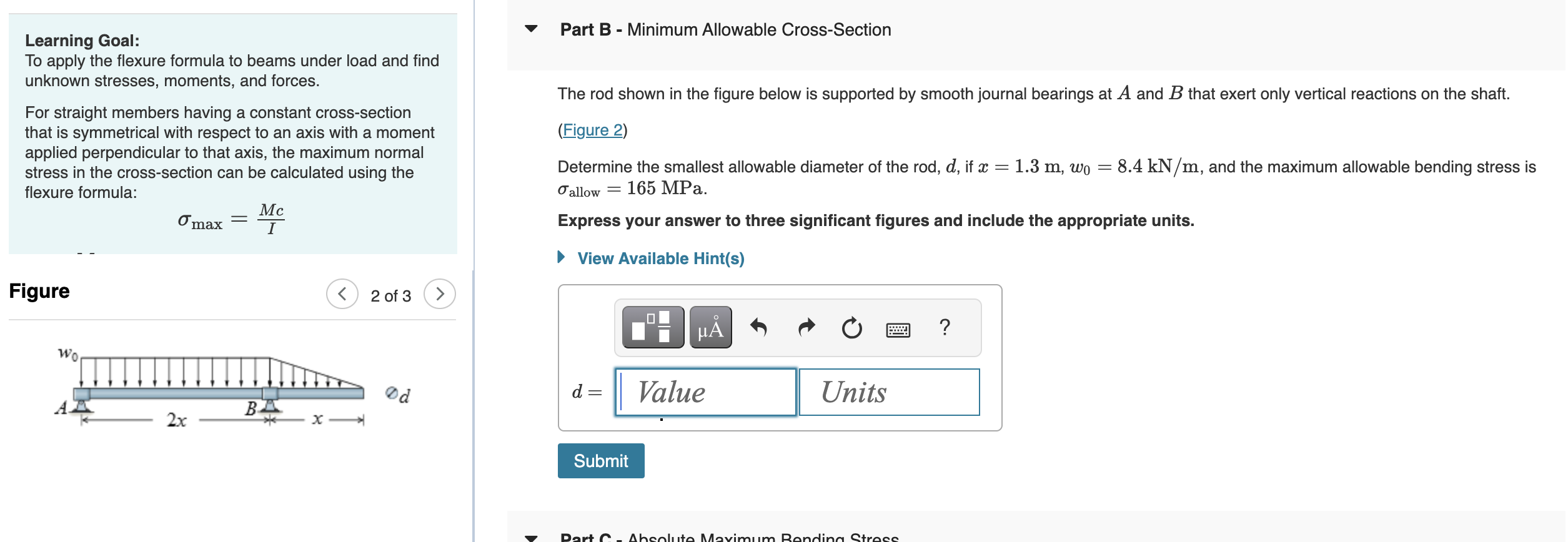 Solved Learning Goal: To apply the flexure formula to beams | Chegg.com