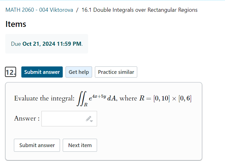 MATH 2060 - 004 ﻿Viktorova ?? 16.1 ﻿Double Integrals | Chegg.com