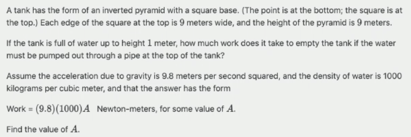 Solved A tank has the form of an inverted pyramid with a | Chegg.com