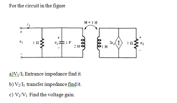 Solved For the circuit in the figure a) V1/I1 Entrance | Chegg.com