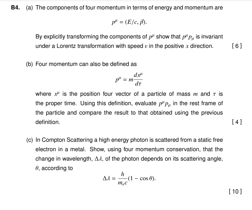 Solved 4 A The Components Of Four Momentum In Terms Of