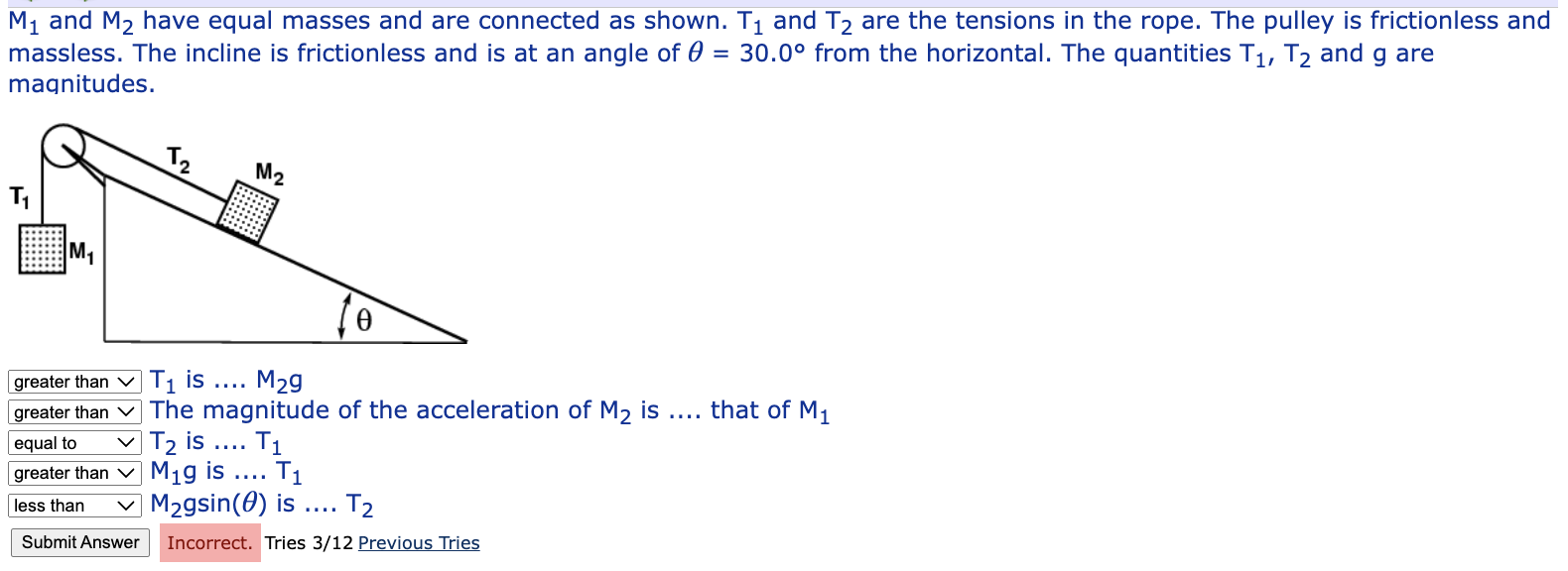 Solved M1 and M2 have equal masses and are connected as | Chegg.com