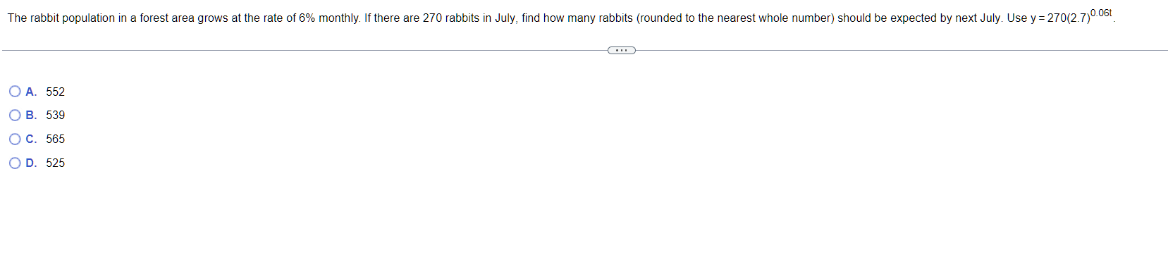 Solved A. 552 B. 539 C. 565 D. 525 | Chegg.com
