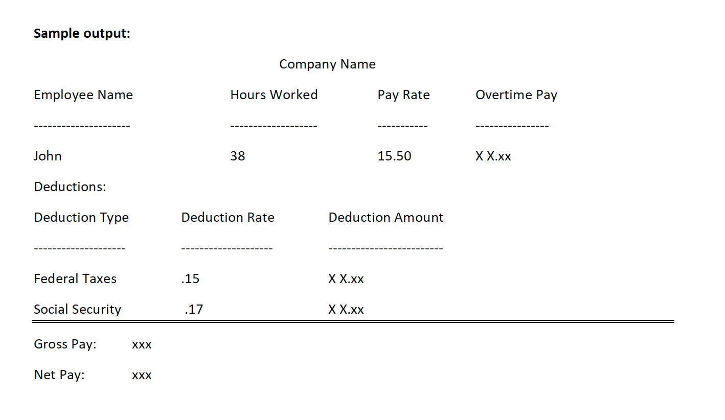 Solved Payroll processing The purpose of this project is to | Chegg.com