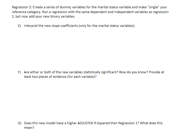 Solved Regression 2: Create a series of dummy variables for | Chegg.com
