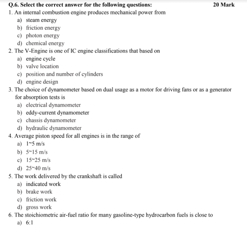 Solved Q.6. Select the correct answer for the following | Chegg.com