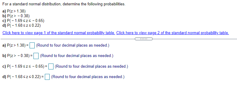 Solved For a standard normal distribution, determine | Chegg.com