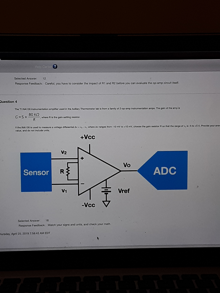 Solved The TI INA126 instrumentation amplifier used in the | Chegg.com