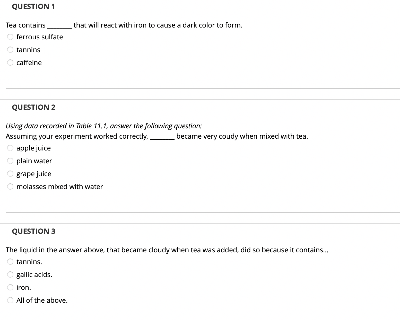Solved QUESTION 1Tea contains that will react with iron to | Chegg.com