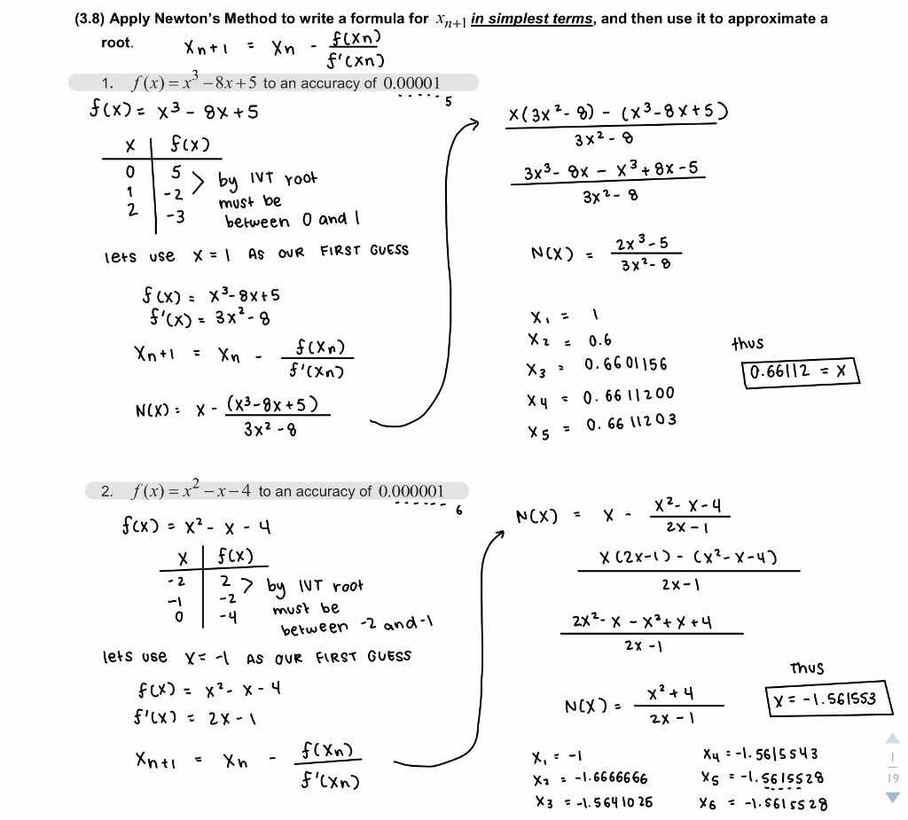 Solved Hi I have to do Newtons Method for a few problems, | Chegg.com
