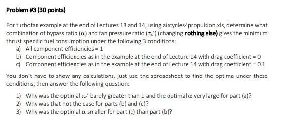 Solved Problem #3 (30 points) For turbofan example at the | Chegg.com
