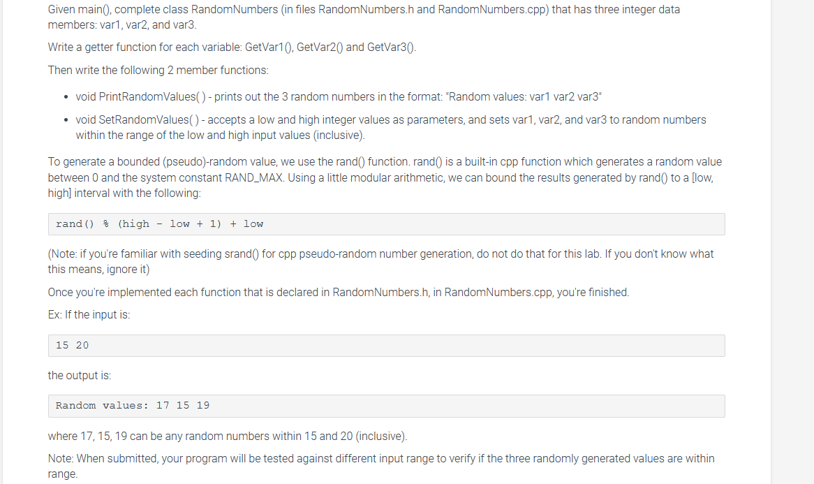 Solved Given Main complete Class Randomnumbers In Files