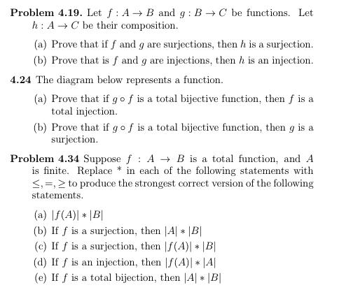 Solved Problem 4.19. Let f : A → B and g : B → C be | Chegg.com