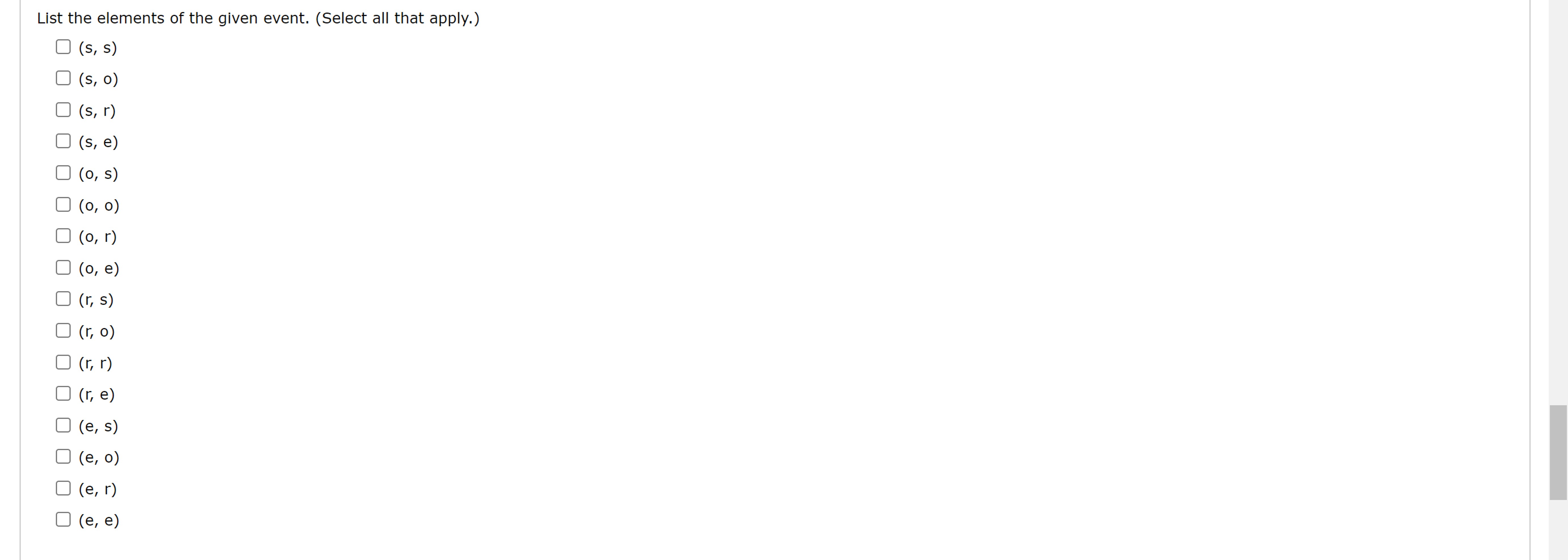 List the elements of the given event. (Select all | Chegg.com