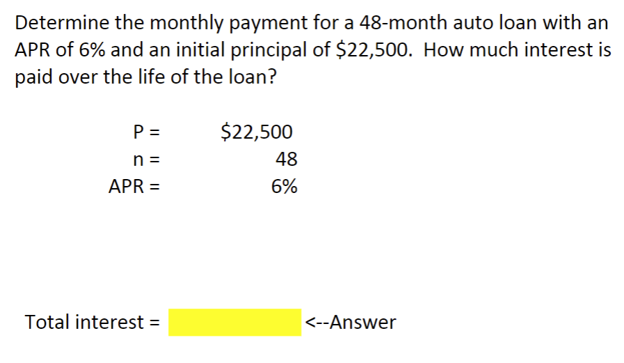 Solved Determine the monthly payment for a 48 -month auto | Chegg.com